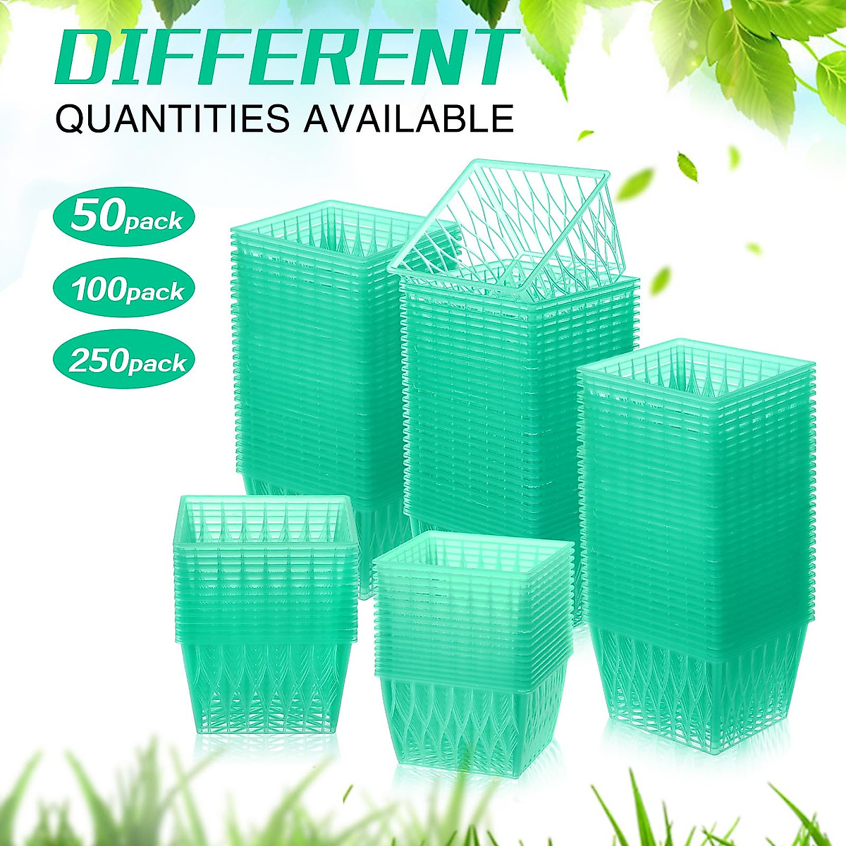 Yiyiring 100 Pcs Pint Size Plastic Berry Baskets Boxes Green Strawberry Basket with Open Weave Pattern Box Container for Farmer Market Party Christmas Grocery Stores