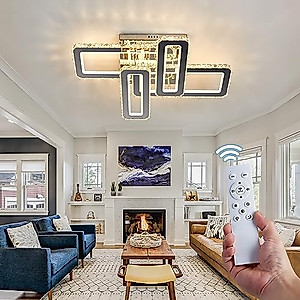 ZGLAOJT Large Crystal Ceiling Light Chrome Modern LED Ceiling Light Fixture with Remote Control Dimmable Ceiling Lighting Flush Mount Chandelier Farmhouse for Kitchen Bedroom Dinning LivingRoom