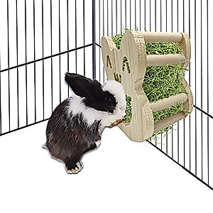Tfwadmx Rabbit Hay Feeder Guinea Pig Wooden Food Holder Hamster Hanging Fixed Feeding Manger Squirrel Cute Less Mess Grass Dispenser for Bunny Gerbil Small Animals