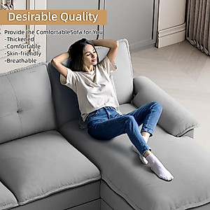 JAMFLY Sectional Couches for Living Room, U-Shaped Couch 4 Seat Sofas with Double Chaises, Modular Sectional Sofa Set for Apartment Furniture for Apartment, Light Grey