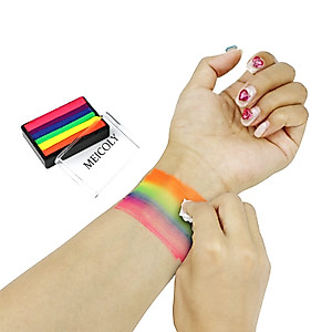 MEICOLY Water Activated Eyeliner 6 Colors,Neon Rainbow Face Paint,Retro Graphic Hydra Eye Liner Makeup,UV Glow in the Dark Fluorescent Blacklight Matte Split Cake,Body Painting for Halloween