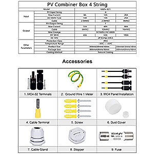 DIHOOL 4 String PV Solar Combiner Box for Solar Panels 10 Amp Fuse UV-Proof IP65 Waterproof Box DC500V