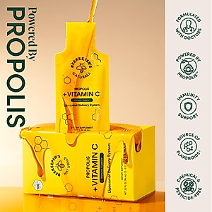 Propolis Liposomal Vitamin C by Beekeeper's Naturals, 1000mg Vitamin C, Propolis & Organic Honey, Supercharged Immune Support & Increased Bioavailibity for Max Absorption, 12 Ct