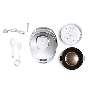 Yum Asia Sakura Rice Cooker with Ceramic Bowl and Advanced Fuzzy Logic (8 Cup, 1.5 Litre) 6 Rice Cook Functions, 6 Multicook Functions, Motouch LED Display, 120V Power (White and Siver)