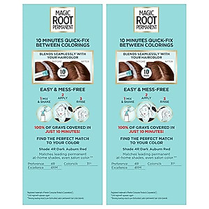 L’Oréal Paris Magic Root Permanent Hair Color, 10 Minute Hair Dye Kit to Rescue Roots with 100% Gray Hair Coverage, 4R Dark Auburn Red, 2 Pack (Packaging May Vary)