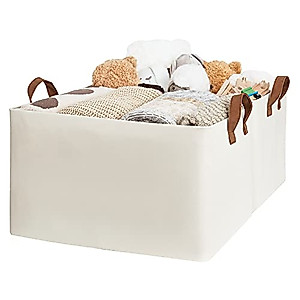 StorageWorks 45L Extra Large Fabric Storage Bins with PU Handles 2-pack, Underbed Storage Box, Under Bed Clothes Organize 2-pack