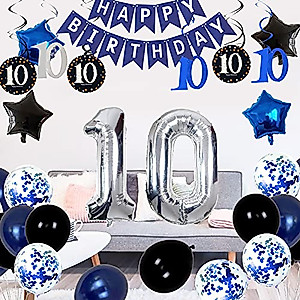 10th Birthday Decorations for Boys Girls - Navy Blue Birthday Decorations For Teenager Kids Party Supplies Including HAPPY BIRTHDAY Banner Balloons for Birthday Party Decor - 10 Years Old Birthday Party Supplies Kit