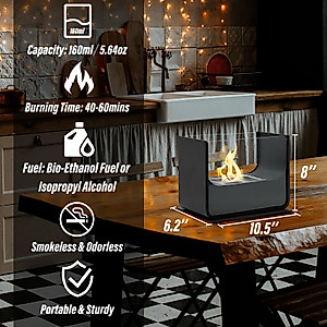 Onlyfire Tabletop Fire Pit with Glass Wind Guard, Extinguisher Lid and Ceramic Wool Wick, Portable Ethanol Fireplace Smokeless Fireplace for Indoor and Outdoor use, Smore Maker Home Decor Gift