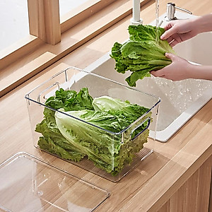 Refrigerator Organizer Food Storage Bins Refrigerator Storage box with Handles Clear Plastic BPA Free Food Storage Rack Set