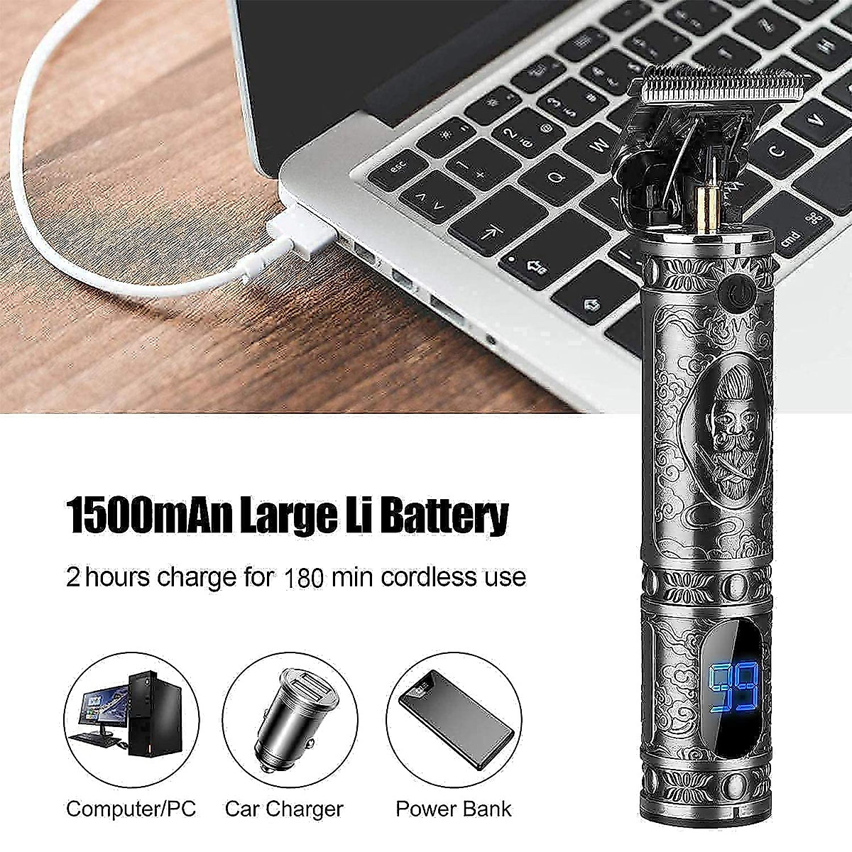 Professional Haircut Clippers and Trimmers Set, Suttik Cordless Ornate Hair Clippers for Men, Barber Clippers for Hair Cutting Kit with T-Blade Beard Trimmer Set, Knight, LED Display