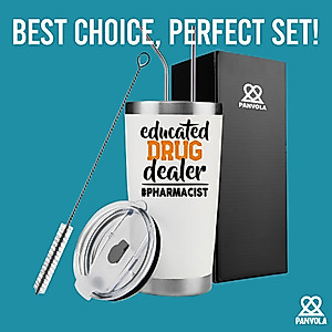 Panvola Educated Drug Dealer Funny Sarcastic Pharmacist Gift Nursing Student Graduation Nurse Doctor Dr Vacuum Insulated Tumbler Stainless Steel Travel Mug With Lid Straw (White, 20 oz)