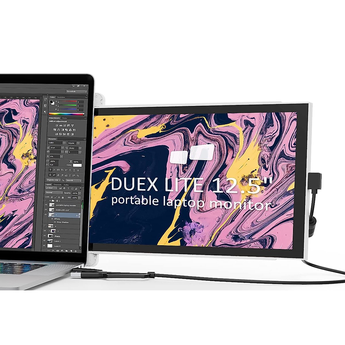 Duex Lite Portable Monitor for Laptop, 【2021 Upgrade】 Mobile Pixels 12.5" Full HD IPS Dual Monitor for laptops, USB C/USB A Powered Plug and Play Portable Display,Windows/Apple Compatible (1pc White)