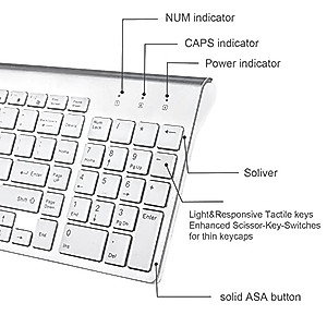 Wireless Keyboard and Mouse, USB Slim Compact Keyboard with Number pad, Ergonomics Quiet Keyboard Mouse for Laptop Computer PC Mac Windows, White Silver