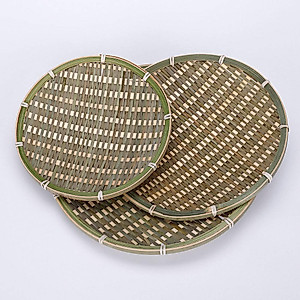 100% Handmade Woven Bamboo Flat Tray for Fruit Basket Shallow Snack Holder Food Container for Dinning Kitchen Table Perfect Decor Delicate Weaved Serving Tray (Round, Large/12)