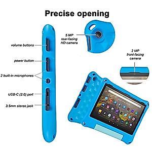 Fire HD 10 Tablet Case (2021 Release, 11th Generation) Oqddqo Amazon Kindle 10 Plus Case for Kids Specially Strengthened Four-Corner Double-Layer Shock Kids 10 inch Cover with Bracket - Blue