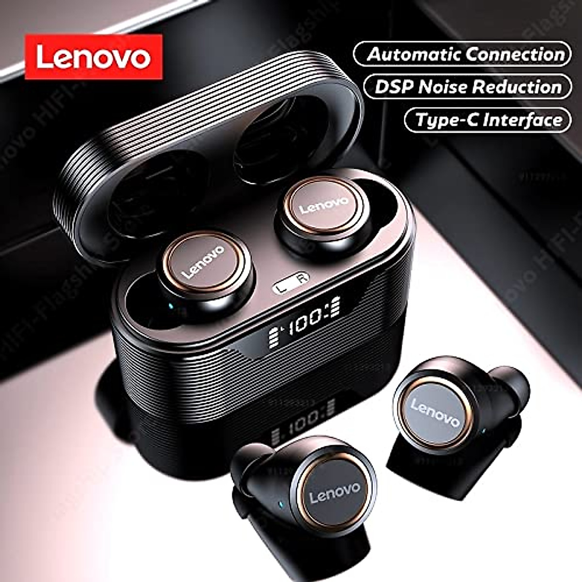 for Lenovo LP12 Wireless Bluetooth Earbuds, with Microphone Wireless Headphones USB-C Charging case LED Display Battery remaining