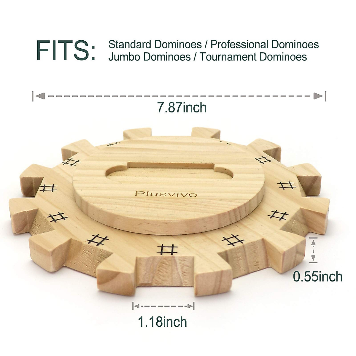 plusvivo Dominoes Mexican Train Hub Up to 12 Players, Wooden Mexican Train Hub Centerpiece with Felted Bottom Made of Superior Pine