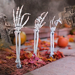 Fun Express 3 Pieces 20" Skeleton Hand Groundbreaker Halloween Decorations, Fun Hand Signal Designs, Halloween Yard Decor