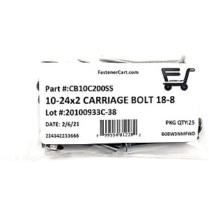 10-24x2 Carriage Bolts Stainless Steel 18-8 (25 Pieces)