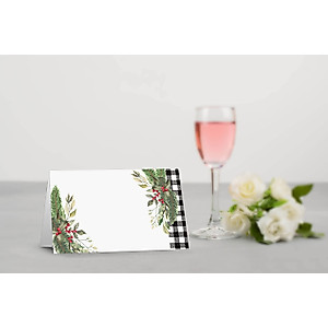 Table Place Card, Christmas Themed Tent Style Cards, Pack of 25 Half-Fold Reception Place Card, Perfect for Christmas Party, Birthday, Wedding, Bridal Shower, Baby Shower, Banquet C19