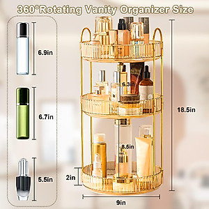 Dexspoeny 360° Rotating Makeup Organizer,Bathroom Make Up Spinning Holder Rack,Large Capacity Cosmetics Storage Vanity Shelf Countertop,Make Up Organizers and Rotary Storage (3 Tiers,Gold)