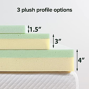 ZINUS 3 Inch Green Tea Memory Foam Mattress Topper, Pressure-Relieving Layers, CertiPUR-US Certified, Queen