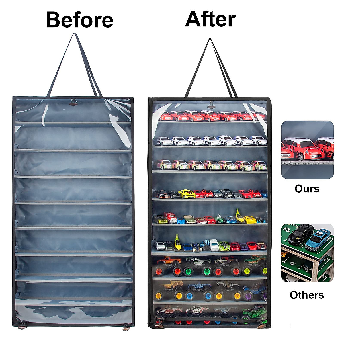 KISLANE Display Case Compatible with Toy Cars, Matchbox Cars, Monster Trucks, Dustproof Hanging Display Case for Toy Cars, Matchbox Cars, Monster Trucks (Rectangular-Black)