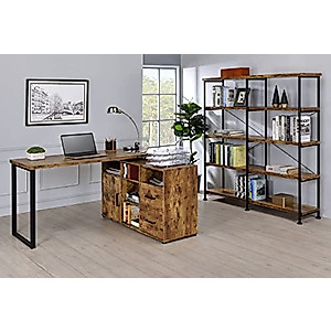 Coaster Analiese Rustic Industrial 60" 4-Shelf Wood Double Bookcase With Black Metal Frame, Brown Nutmeg