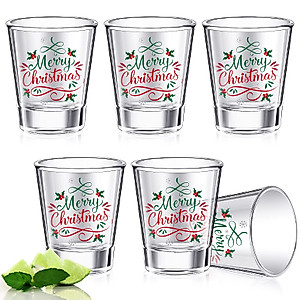 Lounsweer 6 Pcs Merry Christmas Shot Glass Set 2 oz Clear Holiday Cocktail Glasses Funny Shot Glasses Bulk, Cool Shot Cups with Weighty Base for Christmas Party Decoration Whiskey Drinkware Supply