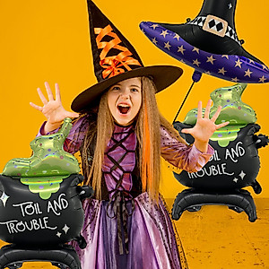 HOUSE OF PARTY Halloween Witch Hat Foil Balloons Kit, Wizard Hat Balloons for Halloween Birthday Party Decor | Halloween Standing Cauldron Mylar Balloons | Halloween Party Decorations