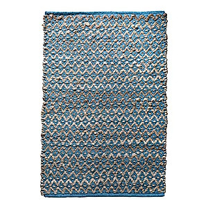Jute Cotton Rug 2x3'- Hand Woven by Skilled Artisans, for Any Room of Your Home décor - Reversible for Double The wear - Diamond Design - Jute Cotton Rug - Natural Teal,Kitchen Rug,Entry Way Rug