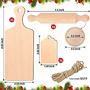 20Pcs Wooden Mini Rolling Pin for Crafts, Kids Small Dough Rolling Pin, Wood Cutting Board Chopping Board with Handle, Blank Wooden Labels with Rope for Halloween Christmas DIY Kitchen Home Decor