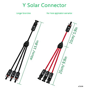 WOODGUILIN Solar Y Connector,Solar Y Branch Parallel Cable,Solar 1 to 3 Male Female Connector Adapter,10AWG 45A Waterproof IP68 40CM Cable,for Solar Panels,Solar Cells (MFFF&FMMM, 1 Pair)