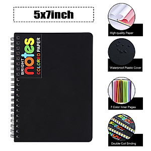 EOOUT 4 Pack Spiral Notebook 5 x 7 Inches College Ruled Note Journals, Poly Cover 7 Bright Neon Colored Lined Paper Memo Pads 100 Sheets/200 Pages for School