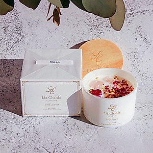 LIA CHAHLA LONDON Luxury ‘Self-Love’ Rose Quartz Candle 6 oz – Scented English Rose Candle – Hidden Gem Candle Infused w/Essential Oils – 100% Soy Candle (Self Love/Rose - Rose Quartz, 6 Oz)