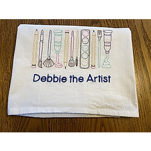 Personalized art utensils embroidered flour sack tea towel, dish towel, your choice of text and color