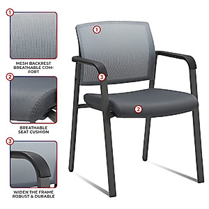 CLATINA Guest Reception Stacking Office Chairs with Arm, Mesh Back Waiting Room Chair with Upholstered Fabric Seat and Ergonomic Lumbar Support for Office Conference School Church, Grey
