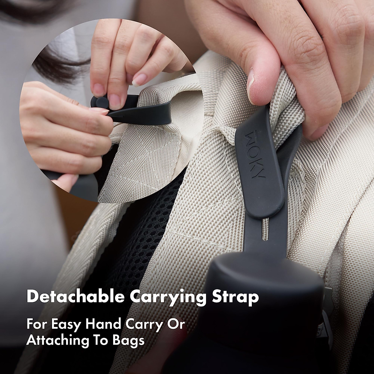 WOKY TIKO 17oz Titanium Ceramic Tumbler - Double-Layer Stainless Steel Insulated Water Bottle, Vacuum Structure Design with Titanium Lid & Silicon Carry Strap - Perfect for Gym& Travel (White)