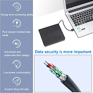 External CD/DVD Drive, USB 3.0 CD Player DVD Drive ROM +/-RW Optical Reader Writer Burner for Windows 10/8/7, Linux, Mac Laptop Desktop PC, MacBook Pro/ Air, iMac, Surface Pro (Black)