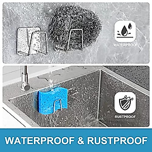 2Pcs CUNSENR Sponge Holder for Kitchen Sink - Premium Kitchen Sink Caddy - Strong Adhesive Kitchen Sink Organizer - Waterproof & Rustproof Holder for Dishes, Brush - Kitchen Sink Accessories(Silver)