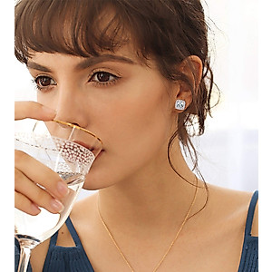 Udalyn 6 Pairs Halo Stud Earrings For Women 18K White Gold/Rose Gold Plated Round Square Cubic Zirconia Brillant Cut Earrings