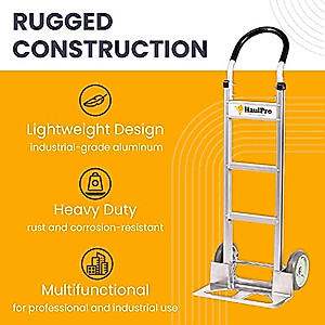 HaulPro Heavy Duty Aluminum Hand Truck - 8" Wheels with Horizontal Loop Handle and 500 lbs Load Capacity | 50.25" High, 17.5" Wide and 17.75" x 9" Diecast Nose Plate