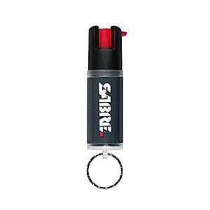 SABRE Defense Spray With Key Ring, 25 Bursts, 10-Foot (3-Meters) Range, 3-in-1 Formula Contains Pepper Spray, CS Military Tear Gas And UV Marking Dye, Twist Lock Safety, Black