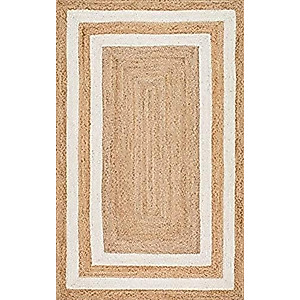 3x5 4x6 5x8 6x9 8x10 9x12 Ft. Indian Hand Braided Pink Stripes Jute Rectangle Handmade Rug Bohemian Jute Rug Round Jute Rug Office Sisal Rug (2x3 feet Jute Rug, Brown + Black Line)