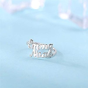 LONAGO Personalized Name Ring Custom Name Stacking Ring Engrave One Two Three Four Names Initial Ring for Women
