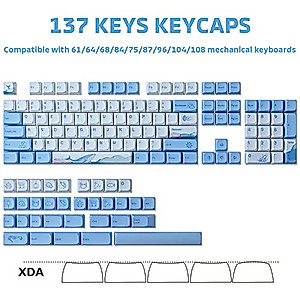 Hyekit PBT Keycaps 137 Keys Melody of The Sea Keycaps Dye-Sublimation Cute Keycaps XDA Profile for Cherry Gateron MX Switches Mechanical Keyboards