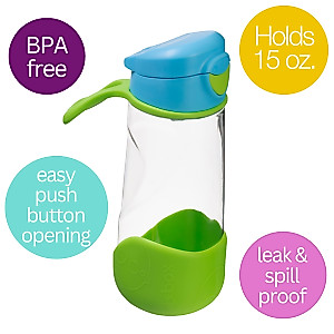 b.box 15oz Sport Spout Bottle: Kids Water Bottle with Durable Tritan. Silicone Spout with Flip Top Lid, Leak Proof, Spill Proof, BPA Free (Ocean Breeze, 15 oz)