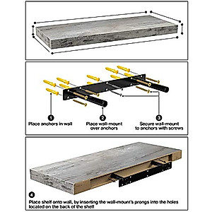 Sorbus Floating Shelf — Hanging Wall Shelves Decoration — Perfect Trophy Display, Photo Frames — Extra Long 24 Inch (Grey Engineered Wood)