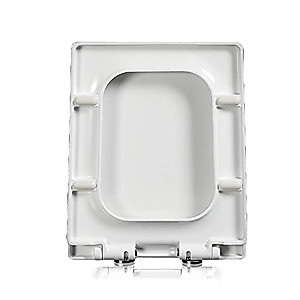 DFEDHF White Square Toilet Seat Lid Rectangular Shape Toilet Seat with Mute Soft Close Seat Cover & Quick-Release, Easy Top Fix Blind Hole,03B (05A)