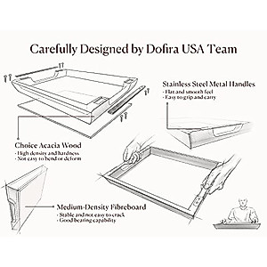 Dofira Acacia Wood Serving Tray with Metal Handles, 17x13in Food Drinks Tray for Coffee Table, Breakfast, Dinner & Bar, Rustic Decorative Storage Tray for Ottoman, Kitchen, Bedroom (Gift Packaging)